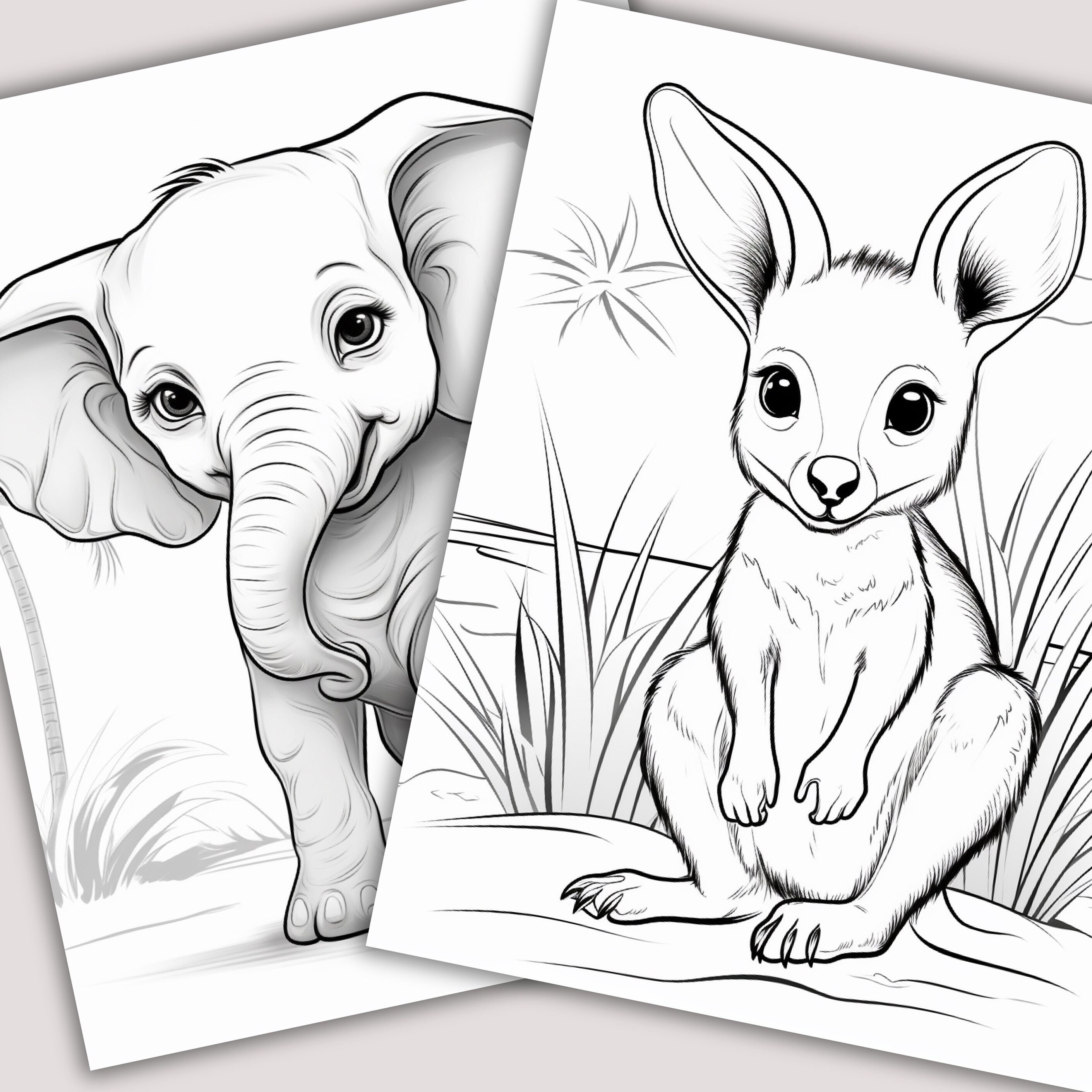 50 Grayscale Baby Wild Animals Coloring Pages, Cute Animal Coloring ...