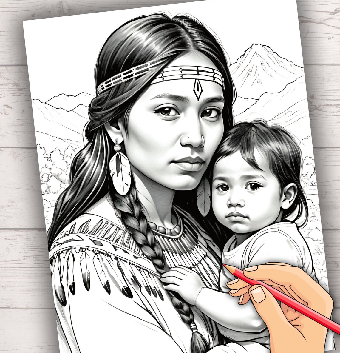 37 Native American Woman Coloring Pages, Printable Grayscale Portraits ...