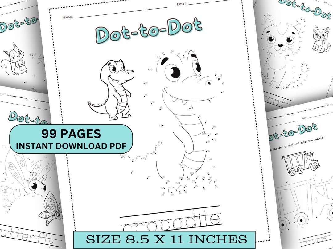 99 Pages Animal Dot-to-dot Coloring for Kids, Printable Coloring Book ...