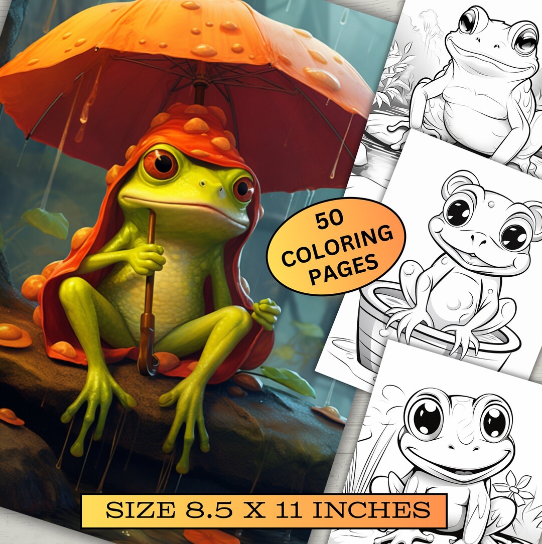 50 Grayscale Frog Coloring Pages, Printable Coloring Book, Fantasy ...