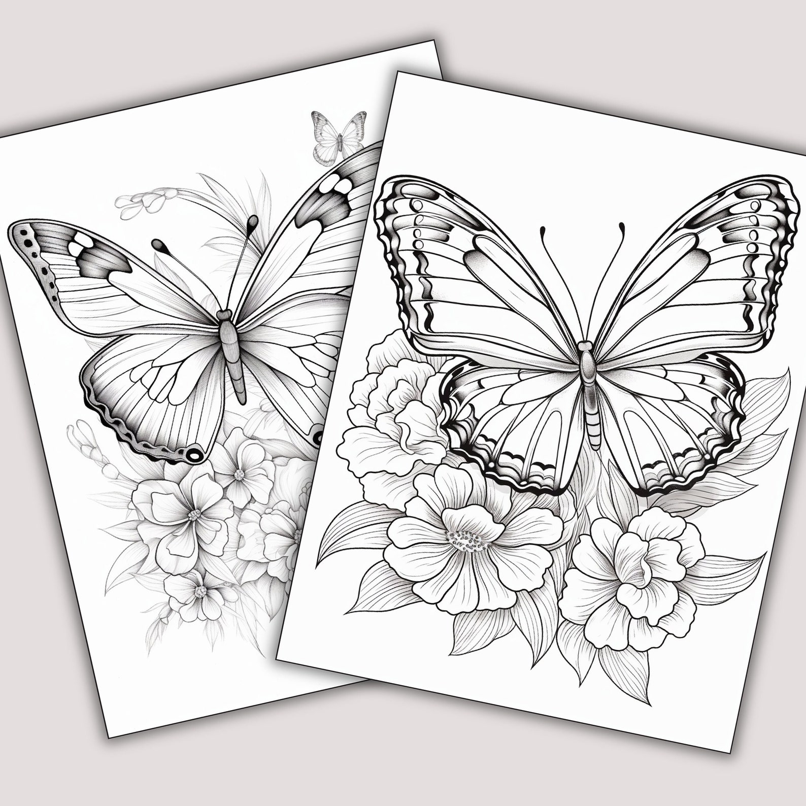 50 Grayscale Butterfly Coloring Pages, Printable Blooming Coloring Book ...