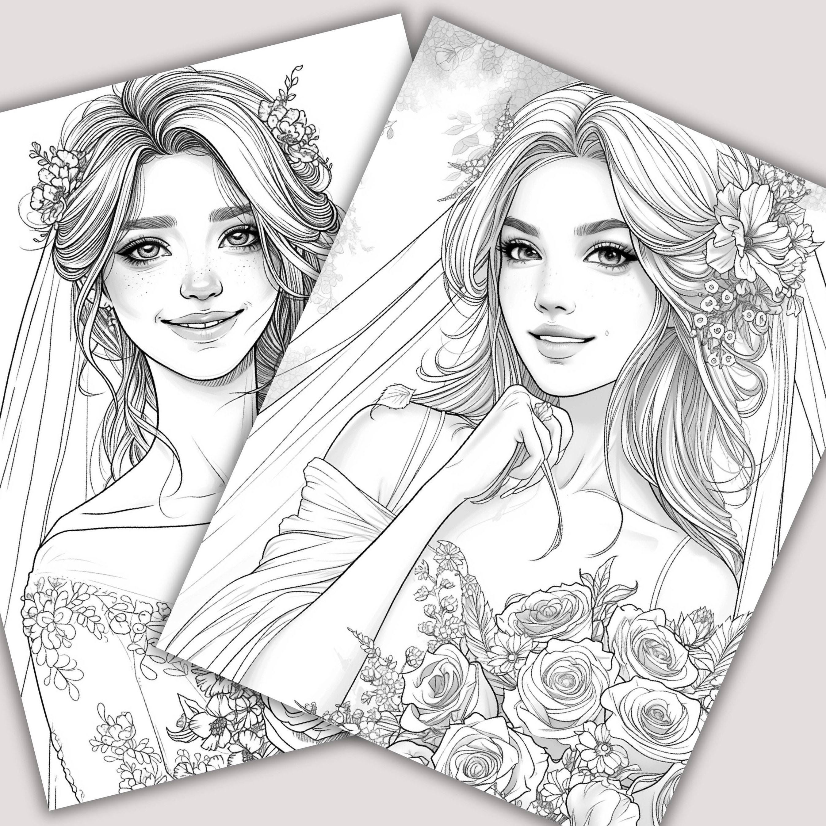 40 Grayscale Bride Coloring Pages, Printables Wedding Coloring Book ...