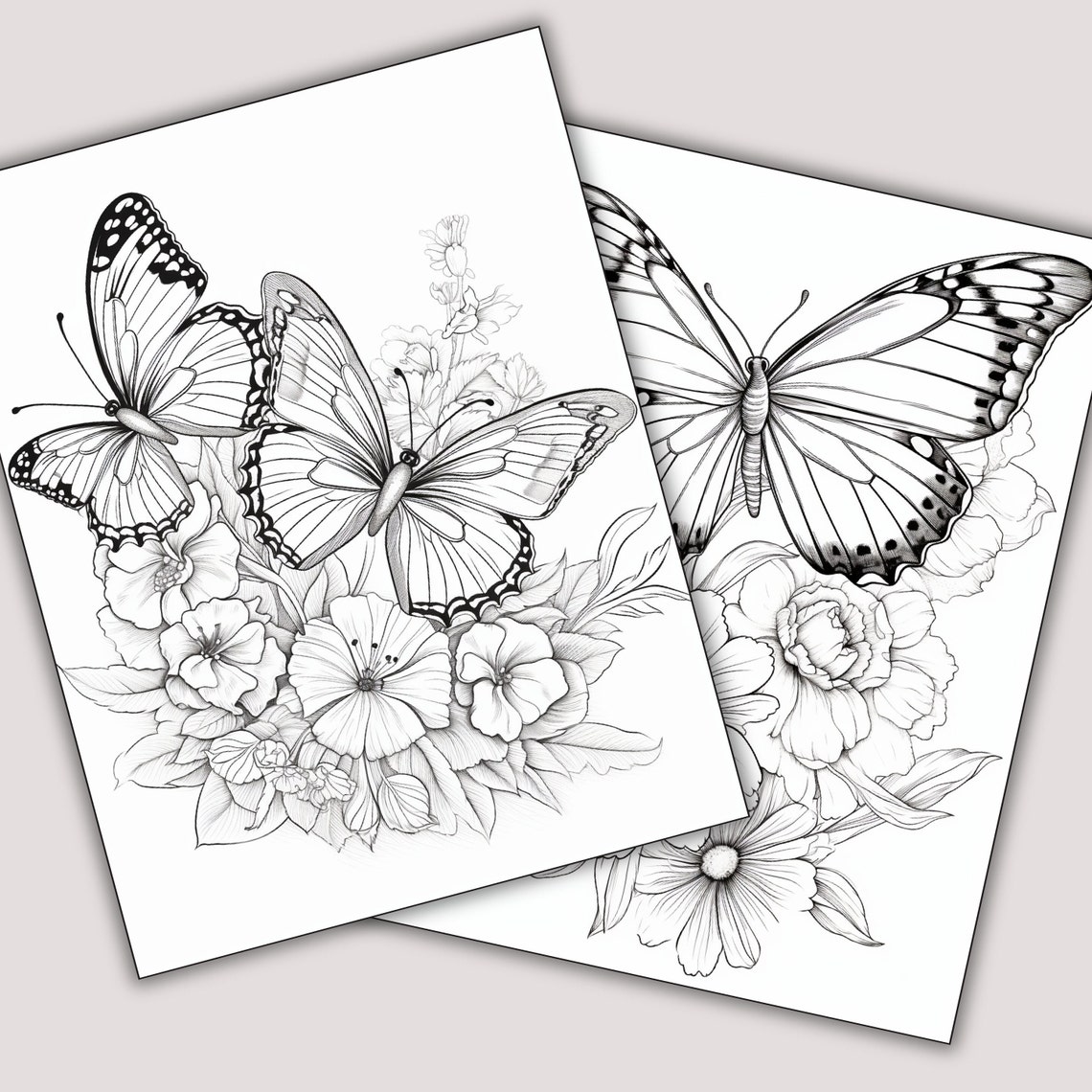 50 Grayscale Butterfly Coloring Pages, Printable Blooming Coloring Book ...