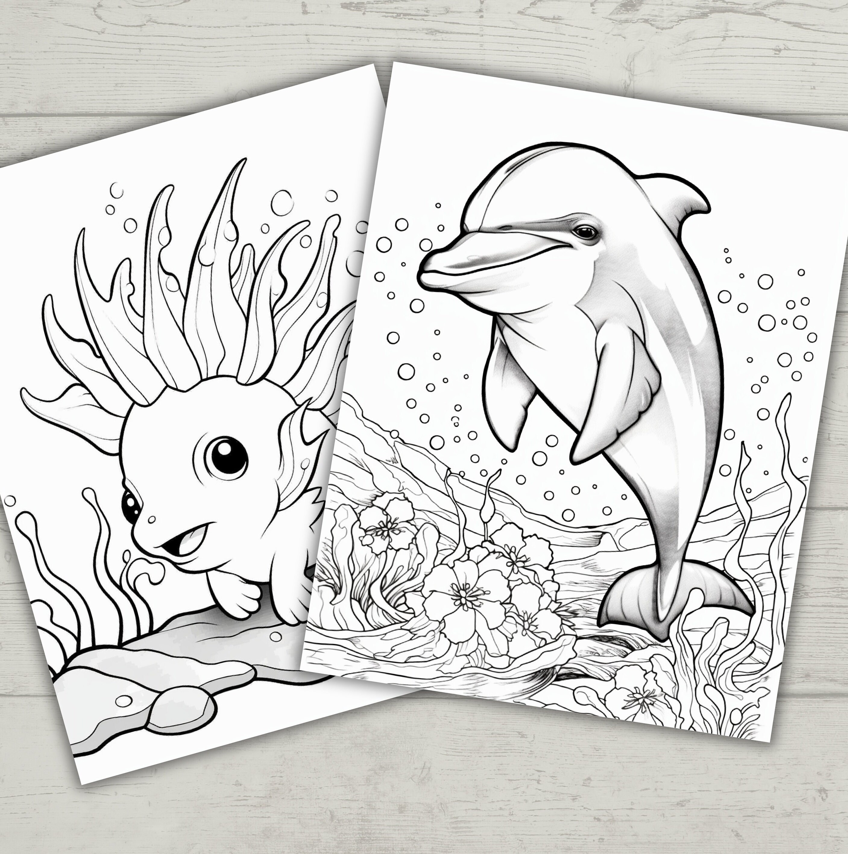50 Grayscale Sea Animals Coloring Pages, Printable Under the Sea ...