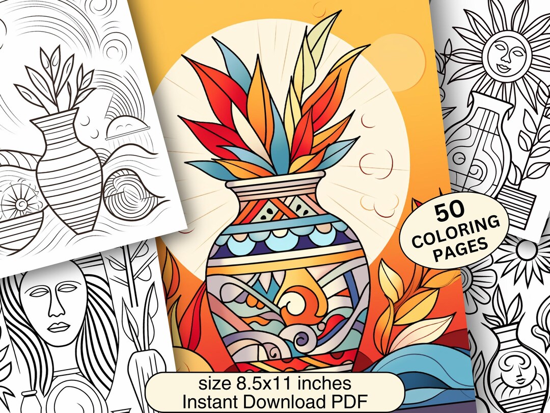 50 Minimalist Boho Coloring Pages, Printable Bolo Coloring Book, Stress ...
