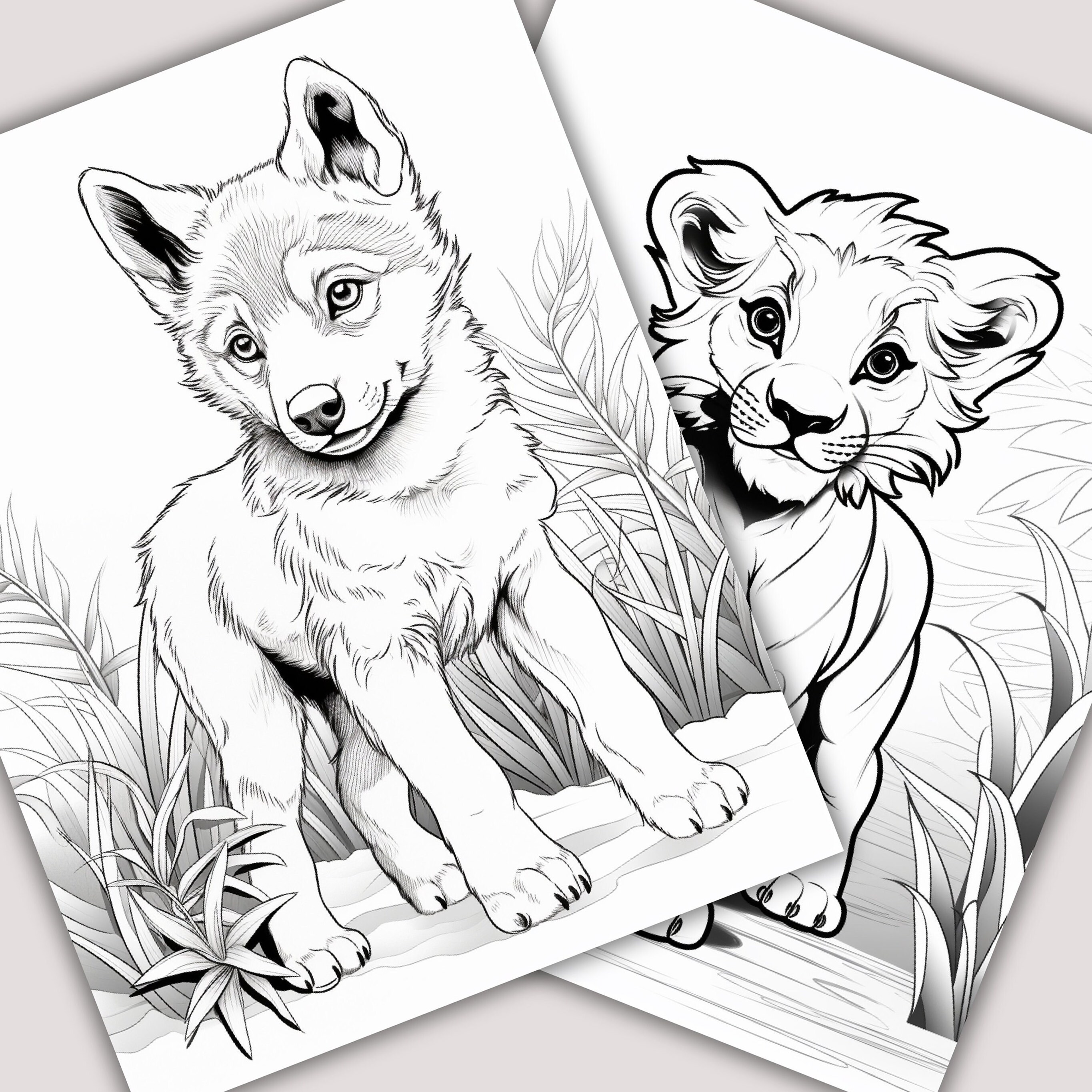 50 Grayscale Baby Wild Animals Coloring Pages, Cute Animal Coloring ...