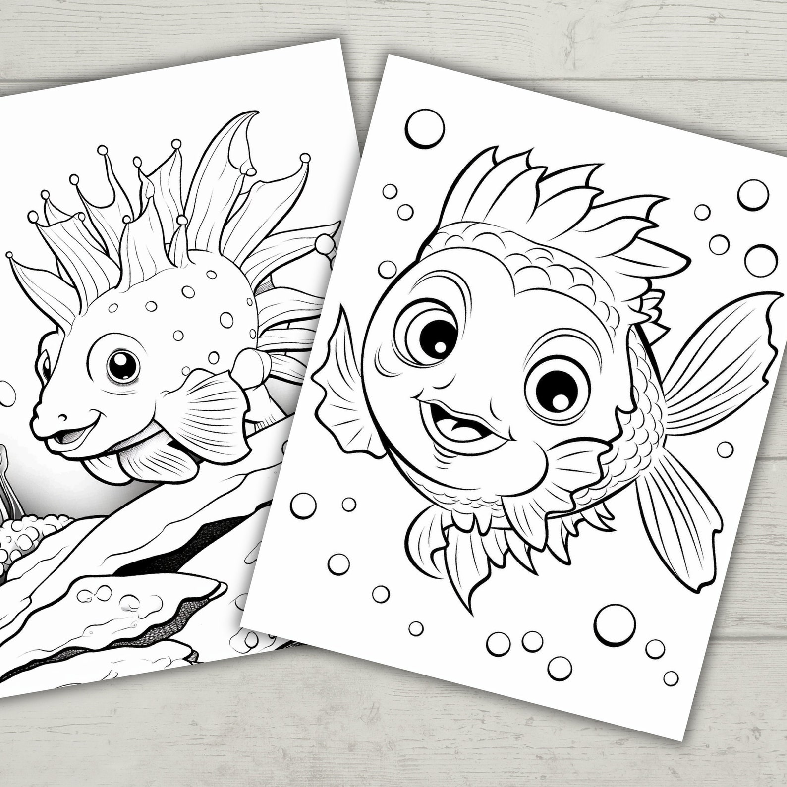 50 Grayscale Sea Animals Coloring Pages, Printable Under the Sea ...