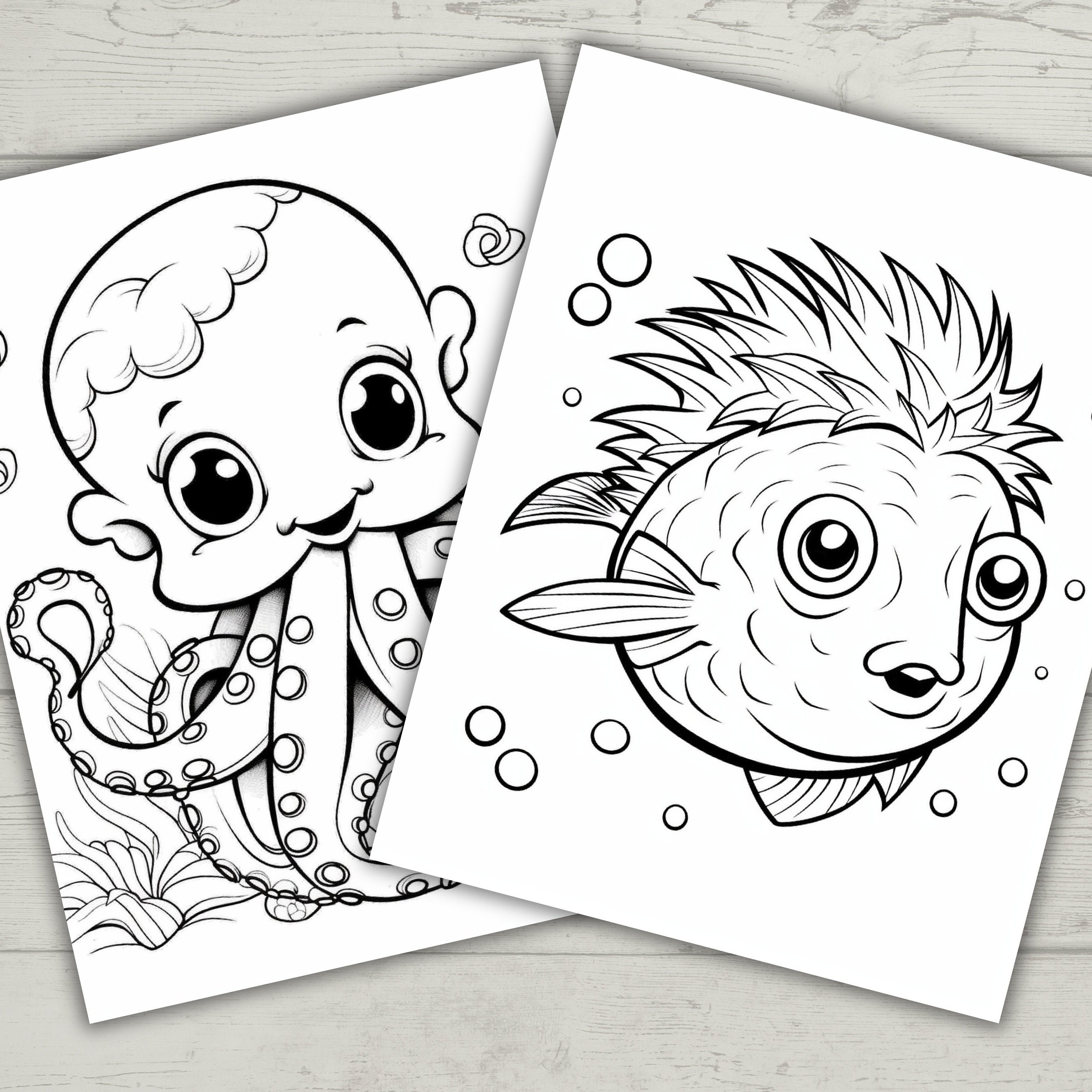 50 Grayscale Sea Animals Coloring Pages, Printable Under the Sea ...