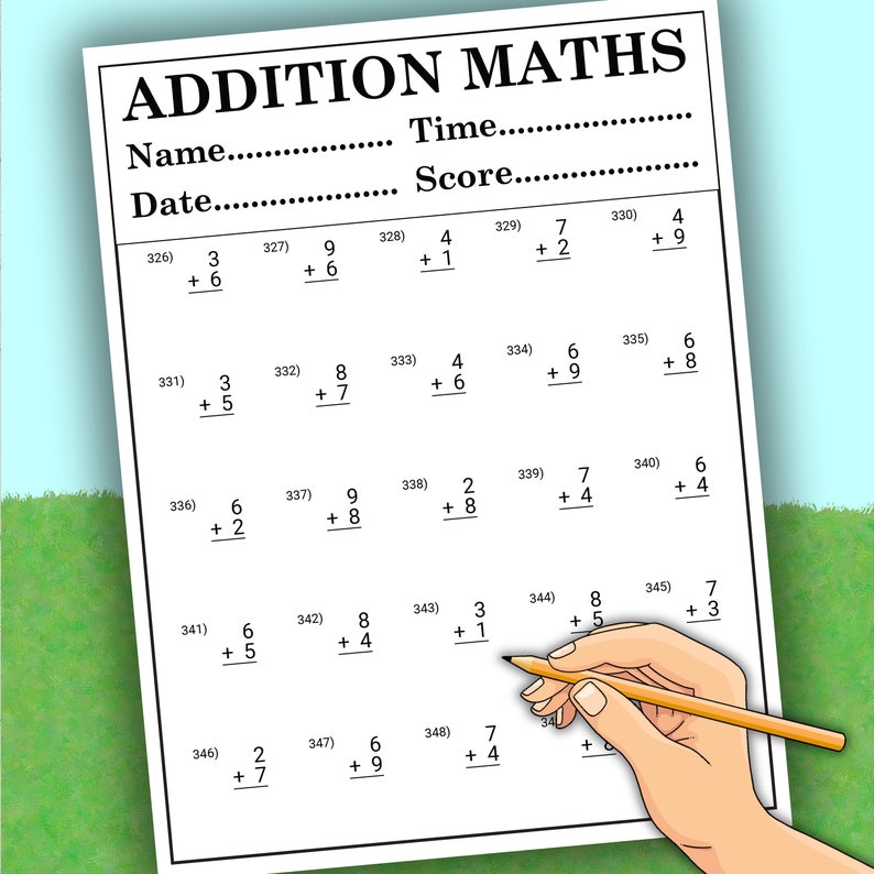100 Pages Timed Addition Math Worksheet, Kindergarten 1st 2nd Grade ...