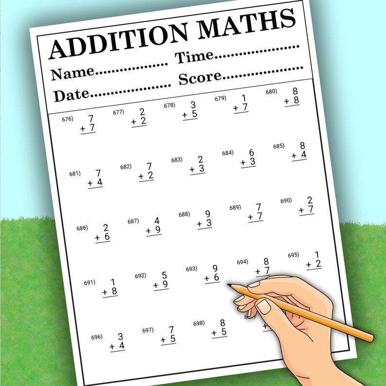 100 Pages Timed Addition Math Worksheet, Kindergarten 1st 2nd Grade ...