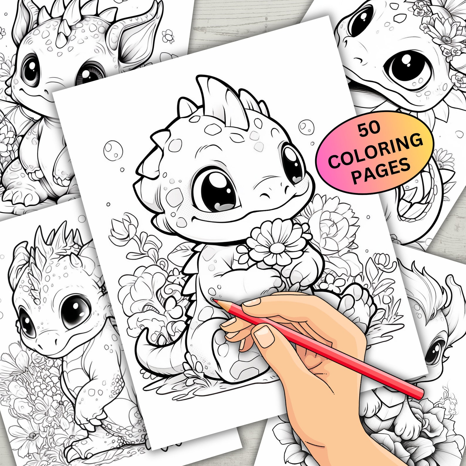 50 Cute Baby Dragon Coloring Pages, Grayscale Dragon Coloring Book ...