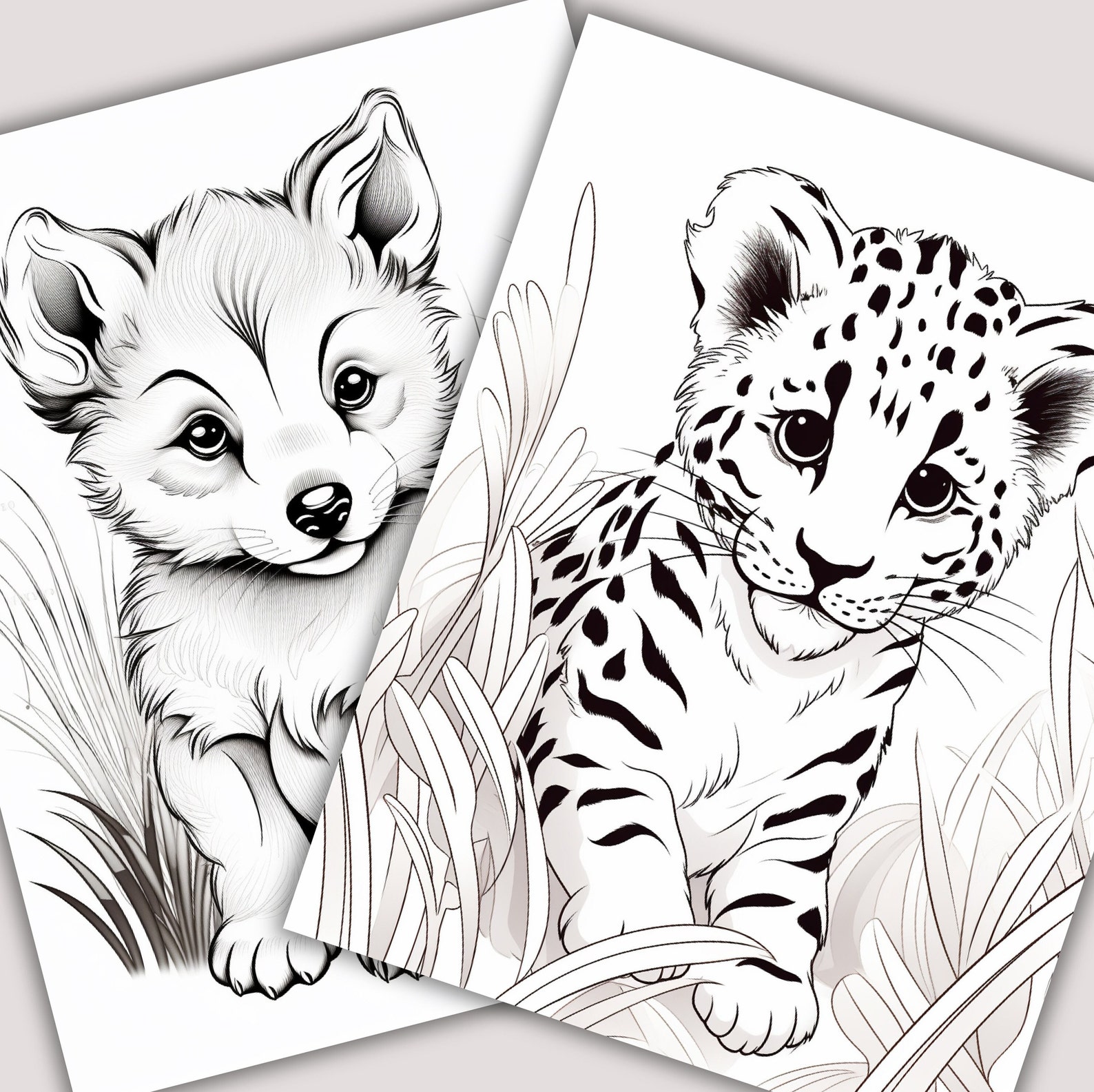 50 Grayscale Baby Wild Animals Coloring Pages, Cute Animal Coloring ...