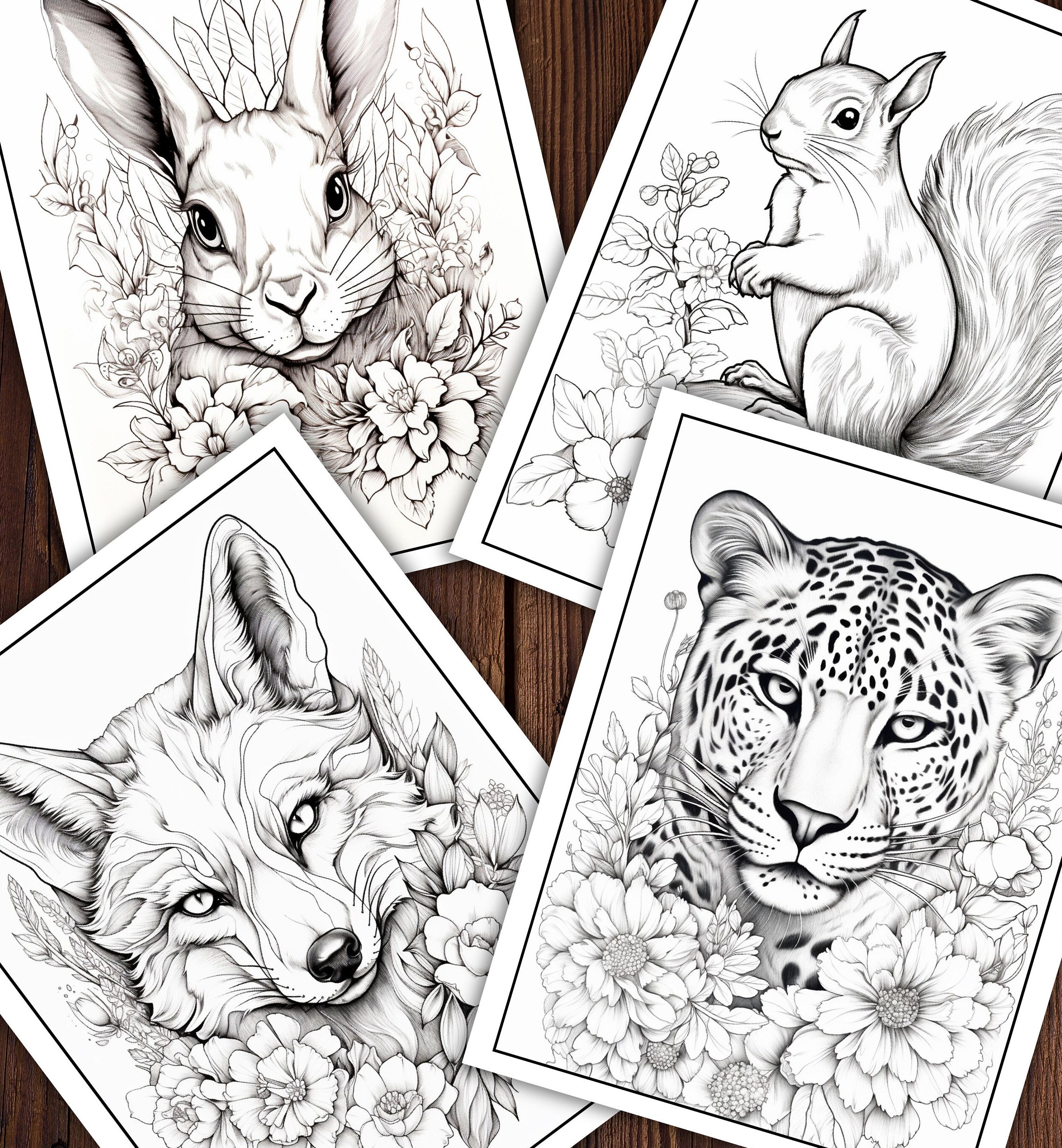 Grayscale Wild Animals Coloring Pages, Printable 50 Coloring Pages ...