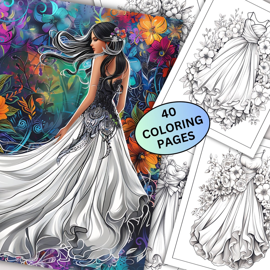 40 Floral Dresses Coloring Pages, Printable Fashion Coloring Book ...