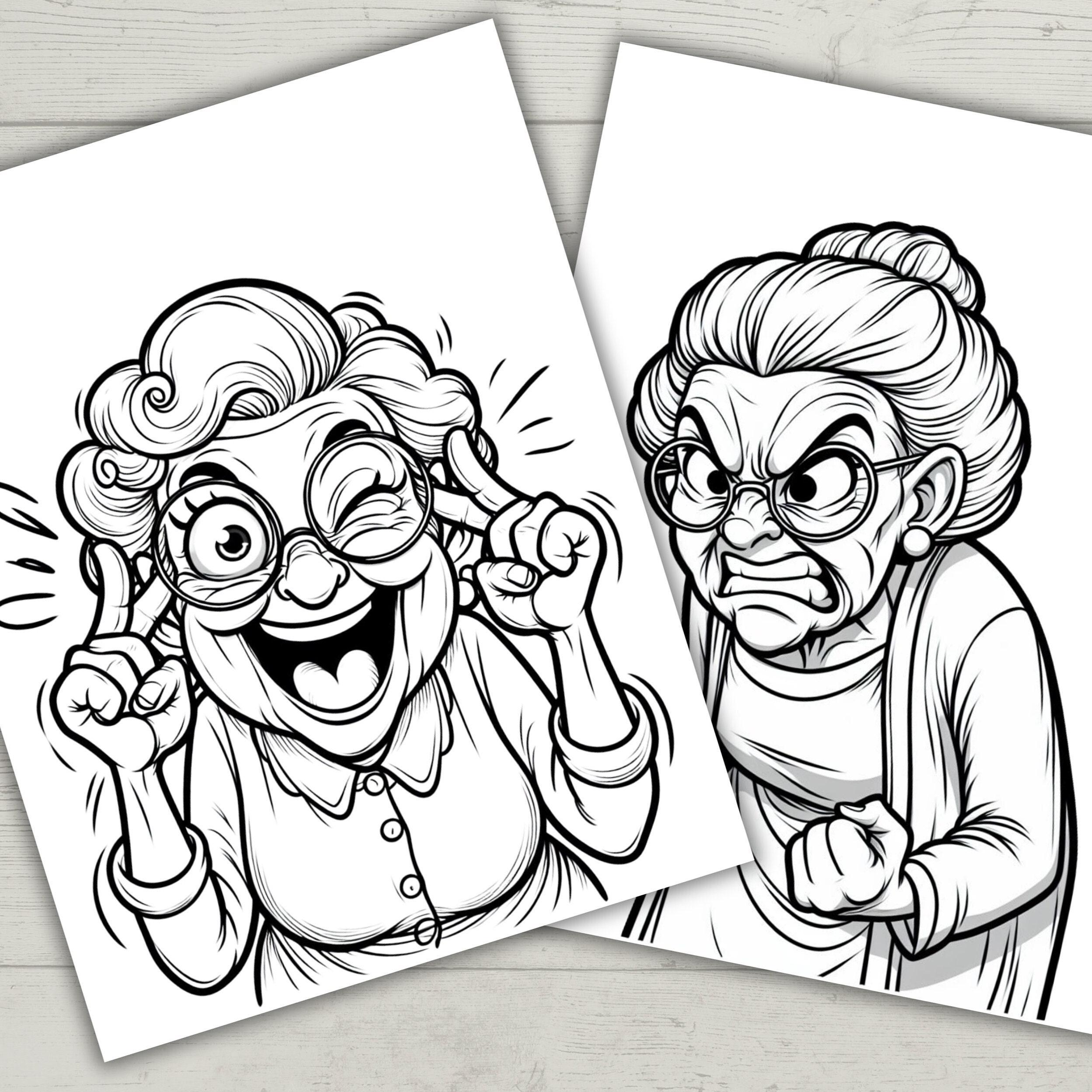 70 Grayscale Crazy Granny's Coloring Pages, Printable Crazy Grandma ...