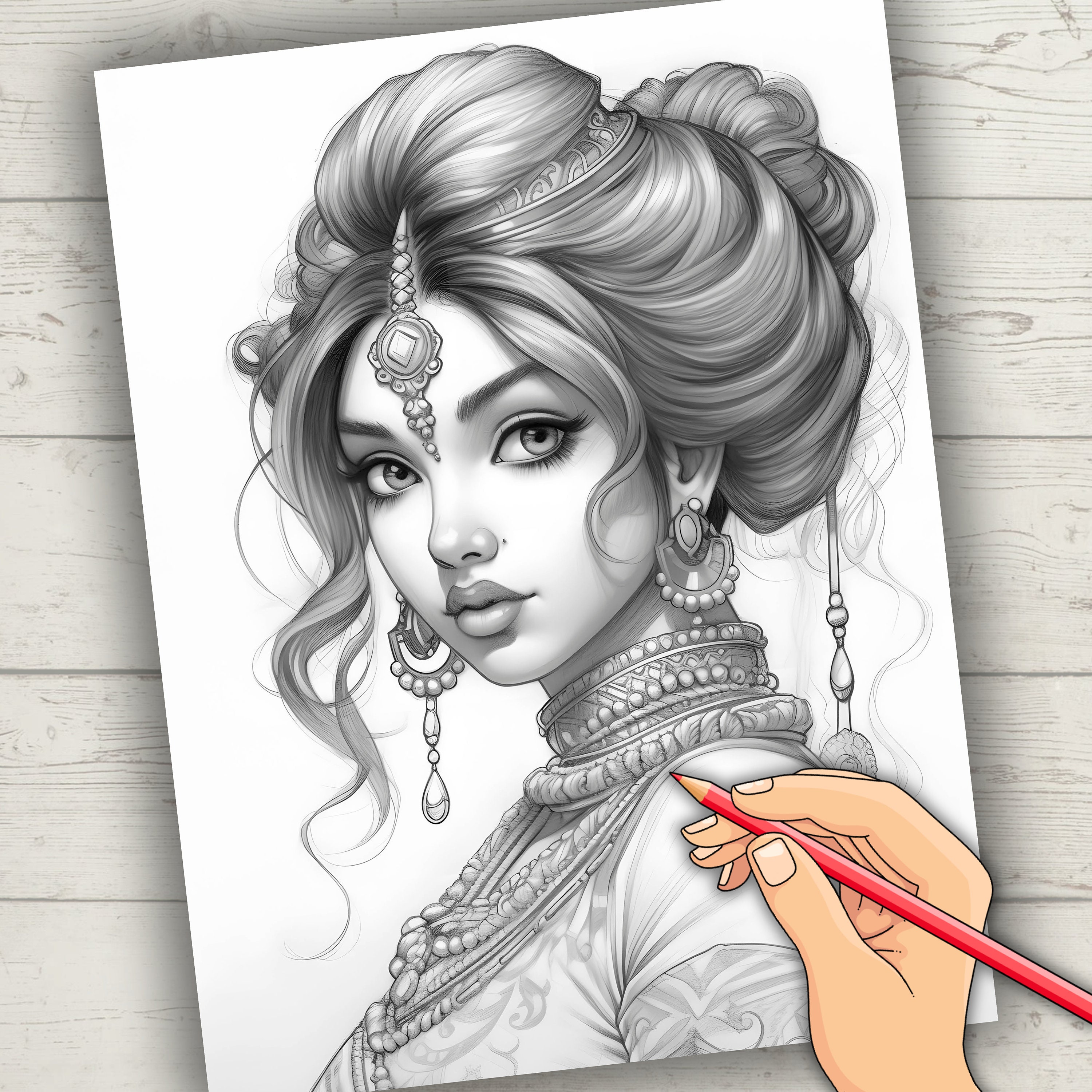 26 Grayscale Indian Girl Coloring Pages, Printable Indian Fashion ...