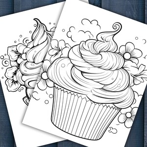 50 Cupcake Coloring Pages, Grayscale Fruit Cupcake Coloring Sheets ...