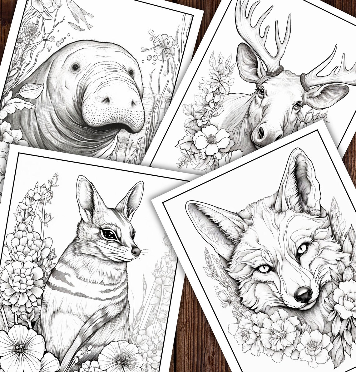 Grayscale Wild Animals Coloring Pages, Printable 50 Coloring Pages ...