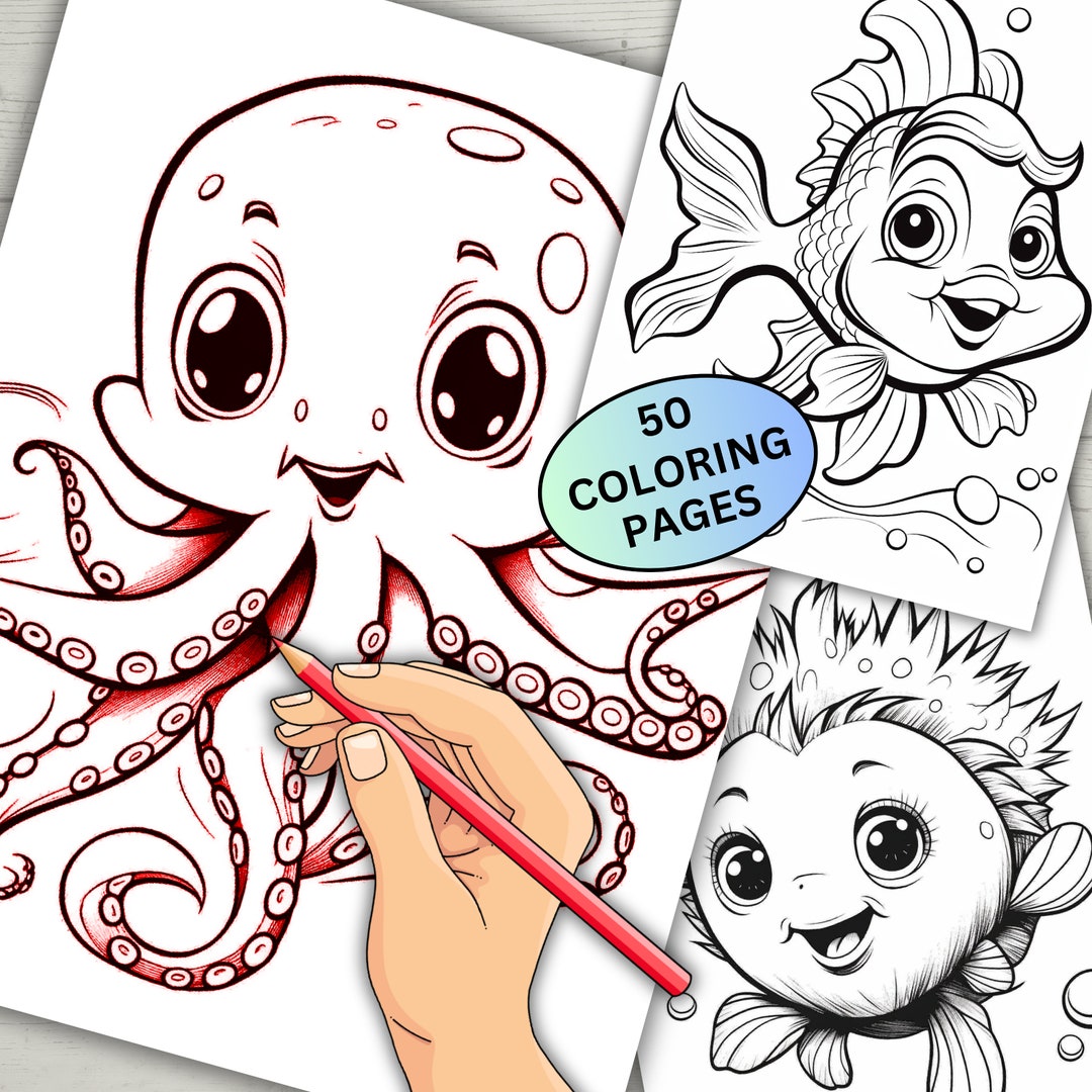 50 Grayscale Sea Animals Coloring Pages, Printable Under the Sea ...
