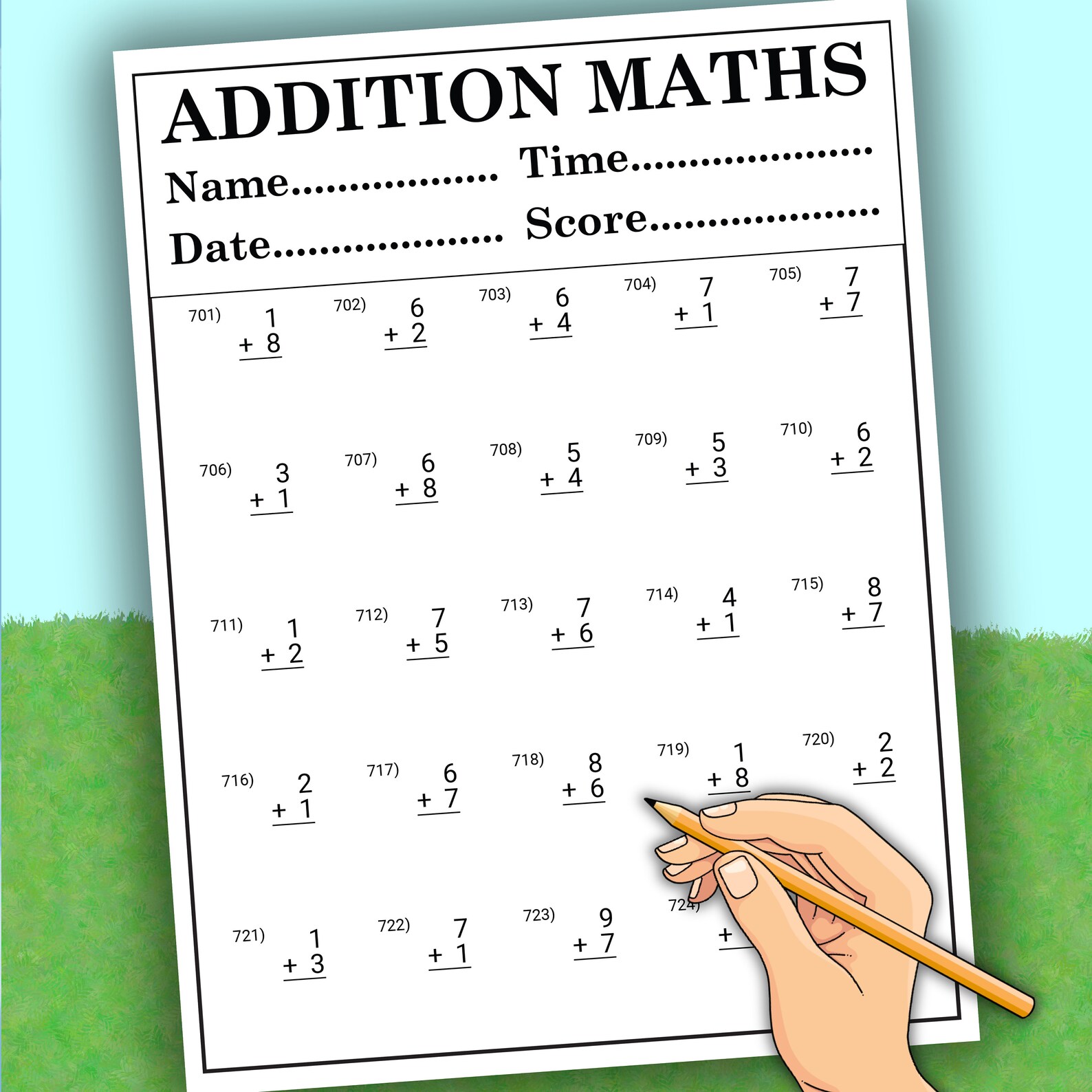 100 Pages Timed Addition Math Worksheet, Kindergarten 1st 2nd Grade ...