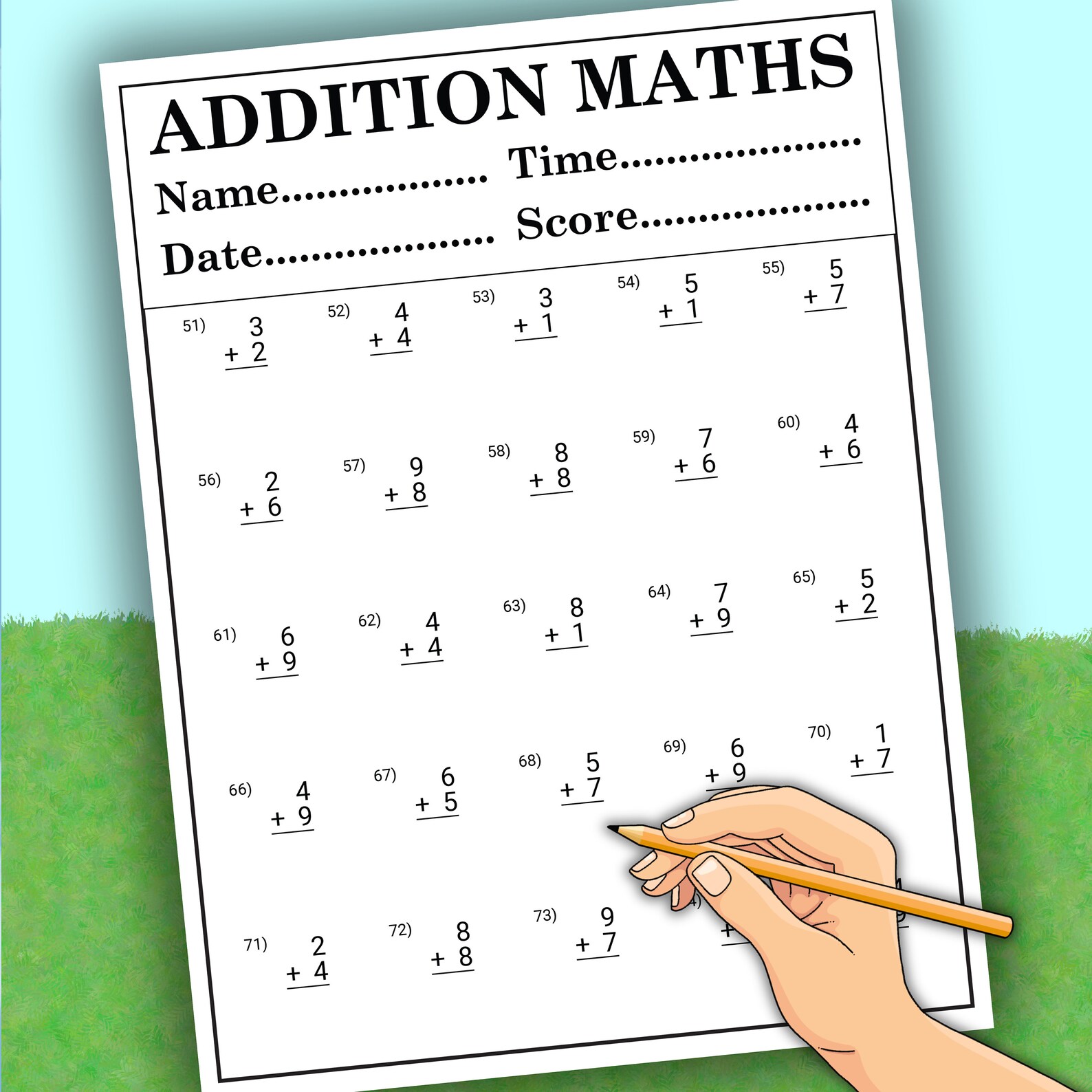 100 Pages Timed Addition Math Worksheet, Kindergarten 1st 2nd Grade ...