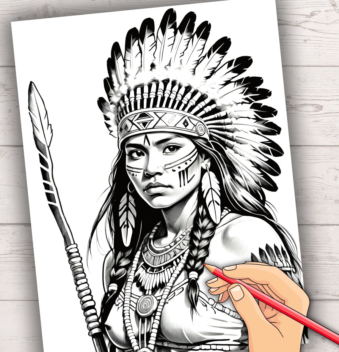 37 Native American Woman Coloring Pages, Printable Grayscale Portraits ...