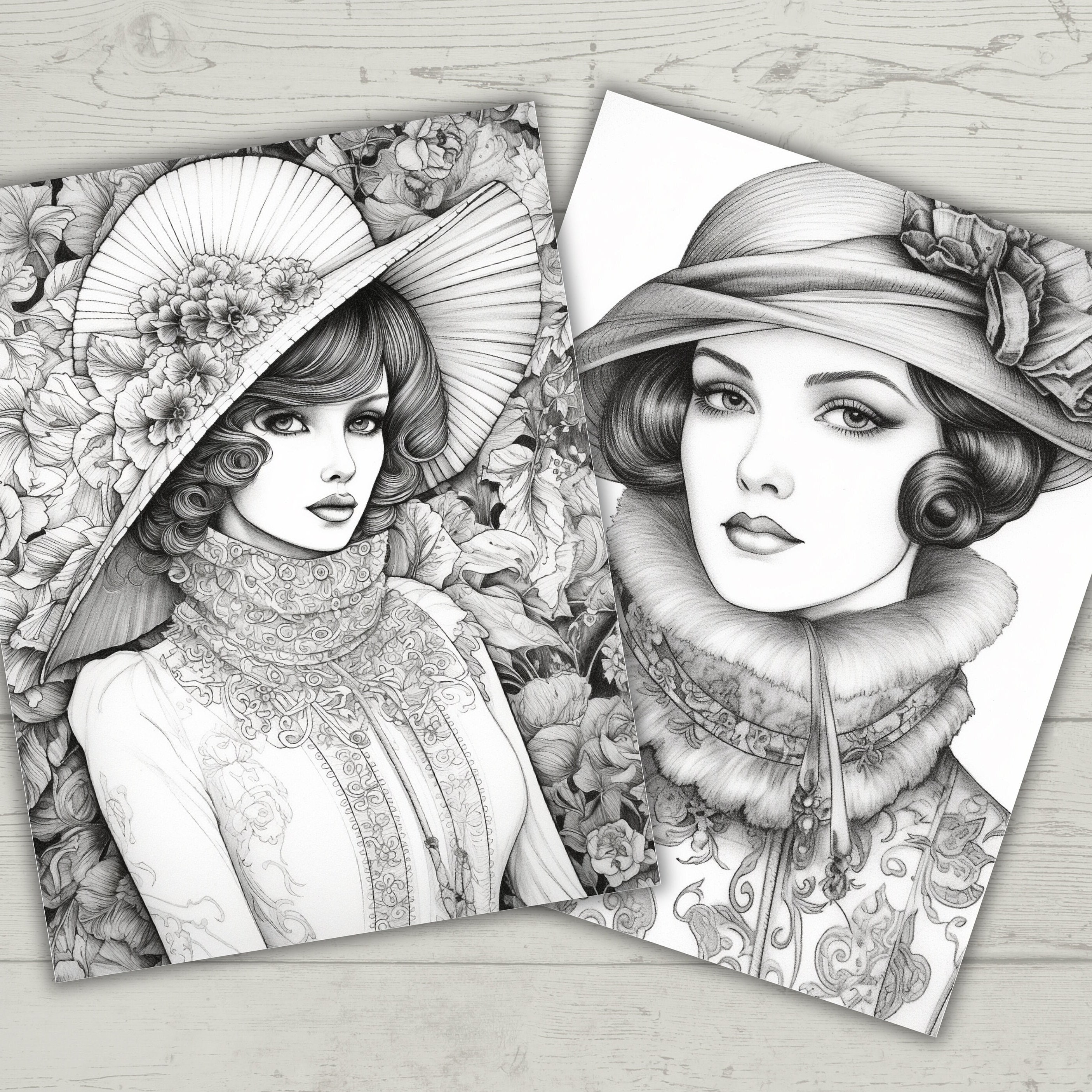 40 Grayscale Fashion Coloring Pages, Printable Coloring Book, Adult ...