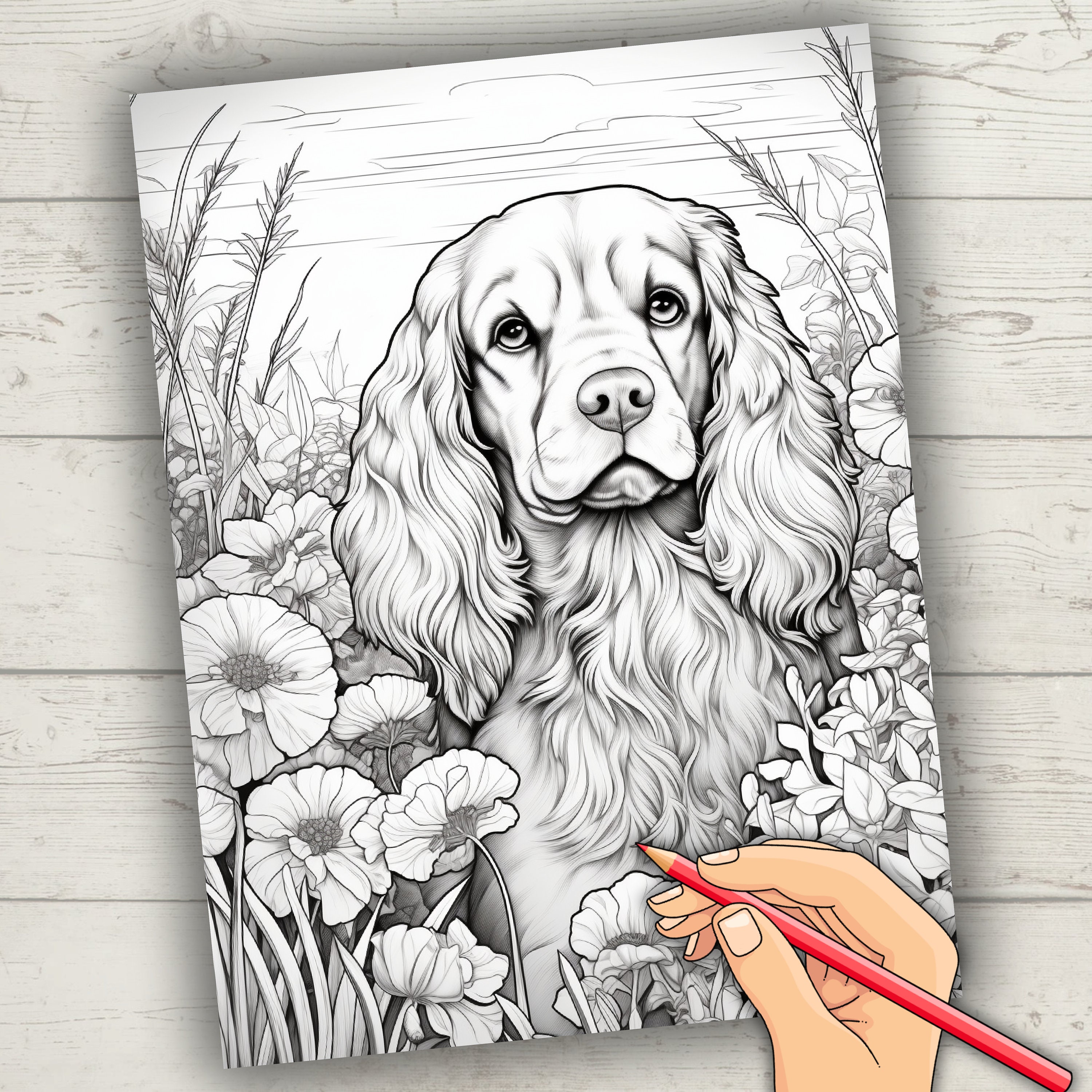 50 Grayscale Cute Baby Dogs Coloring Pages, Printable Puppies Floral ...