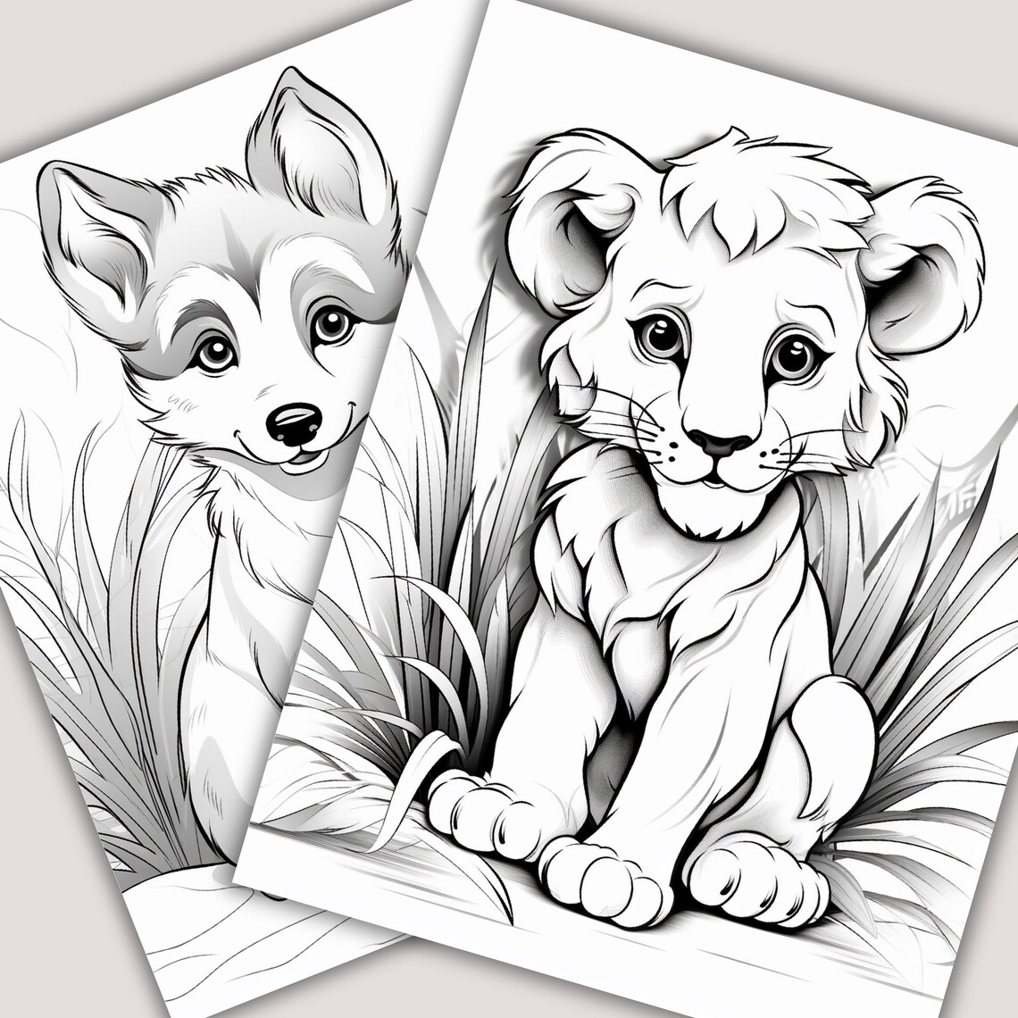 50 Grayscale Baby Wild Animals Coloring Pages, Cute Animal Coloring ...
