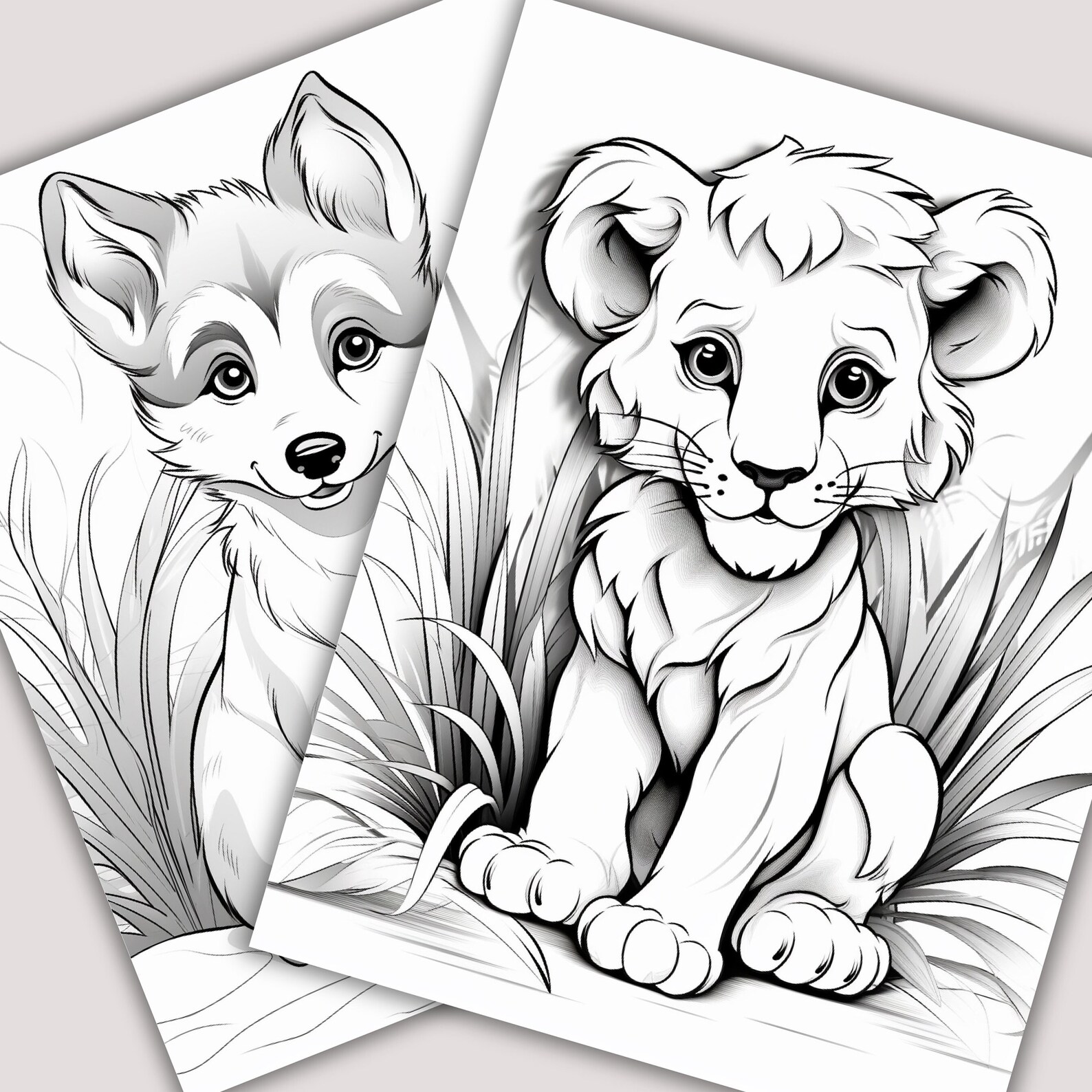 50 Grayscale Baby Wild Animals Coloring Pages, Cute Animal Coloring ...