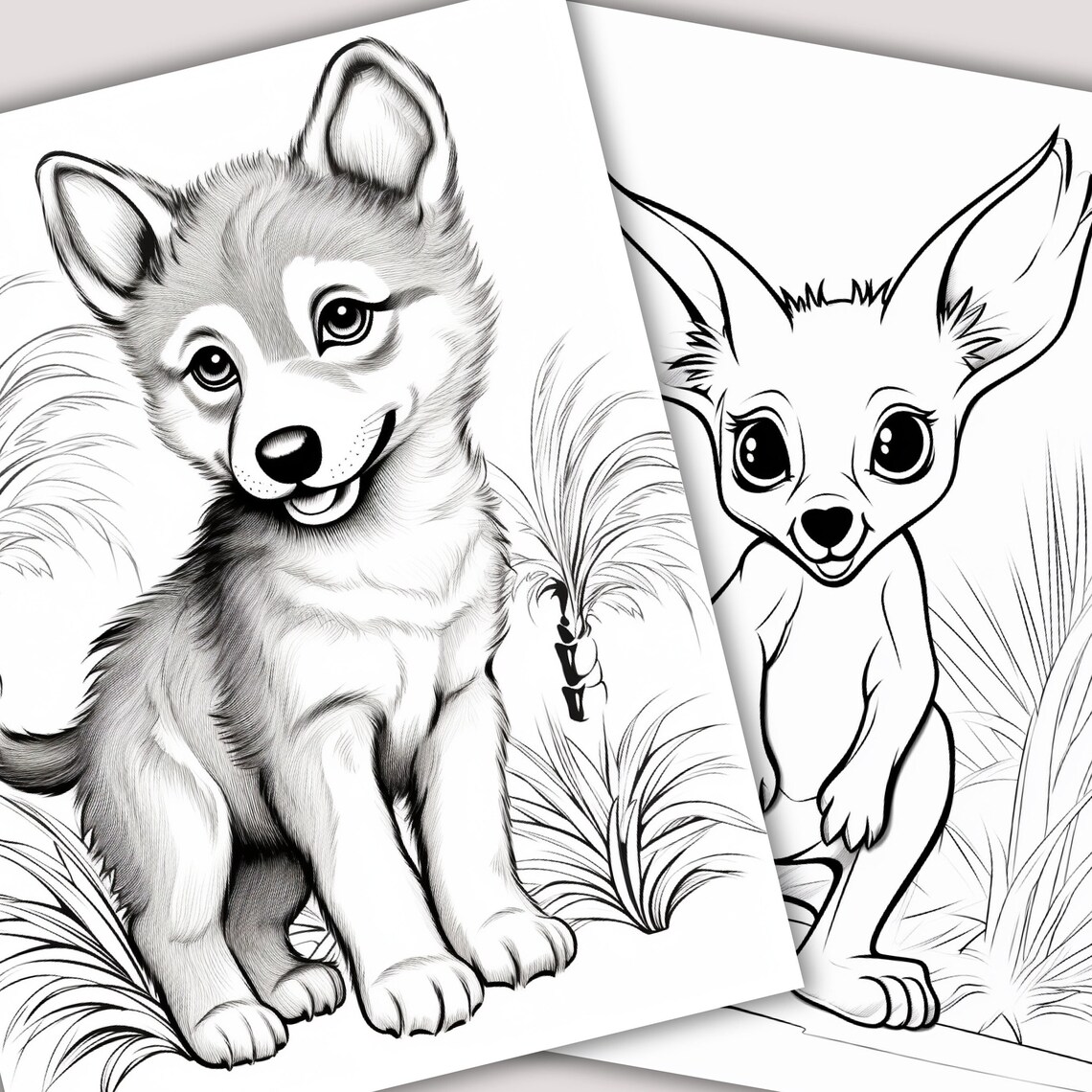 50 Grayscale Baby Wild Animals Coloring Pages, Cute Animal Coloring ...