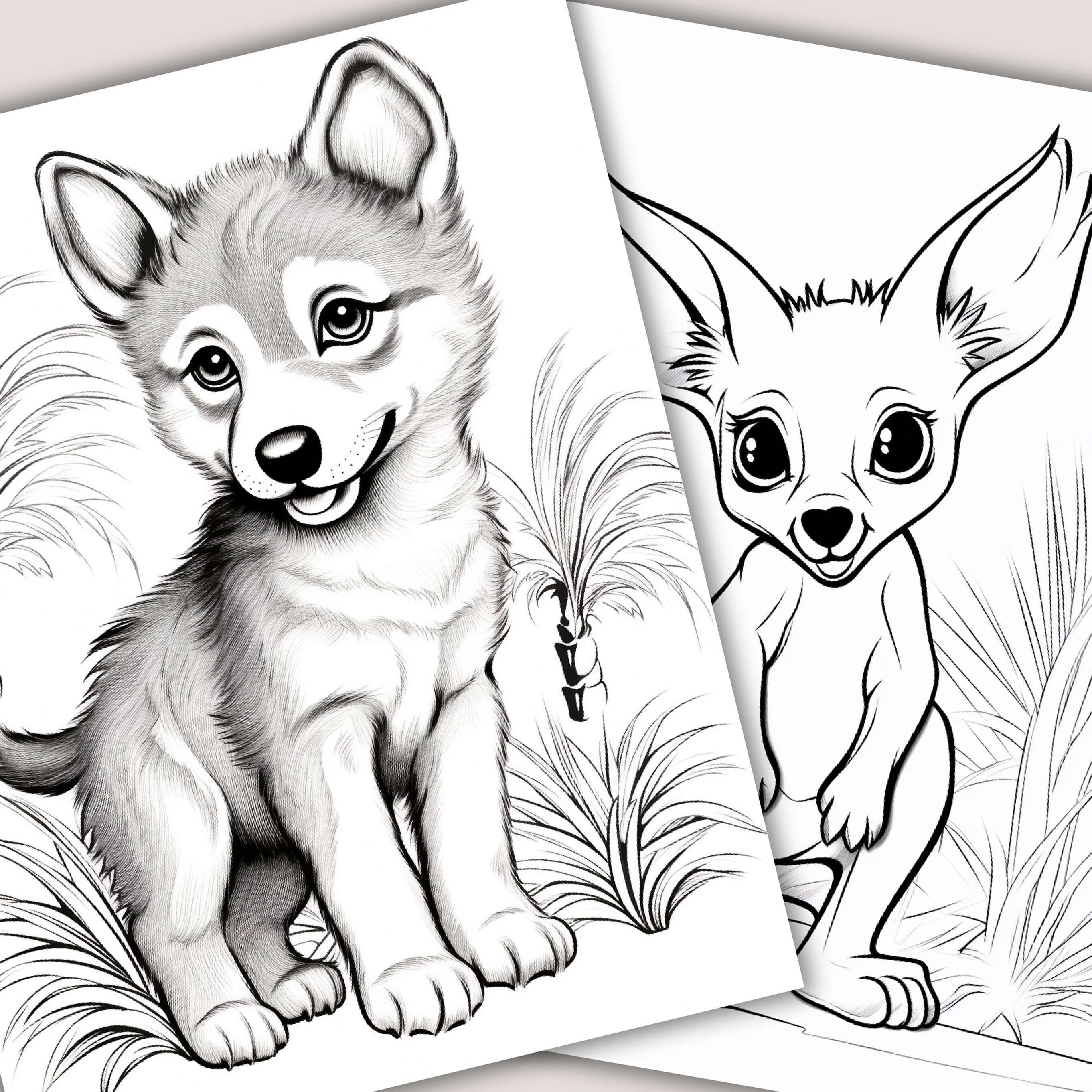 50 Grayscale Baby Wild Animals Coloring Pages, Cute Animal Coloring ...