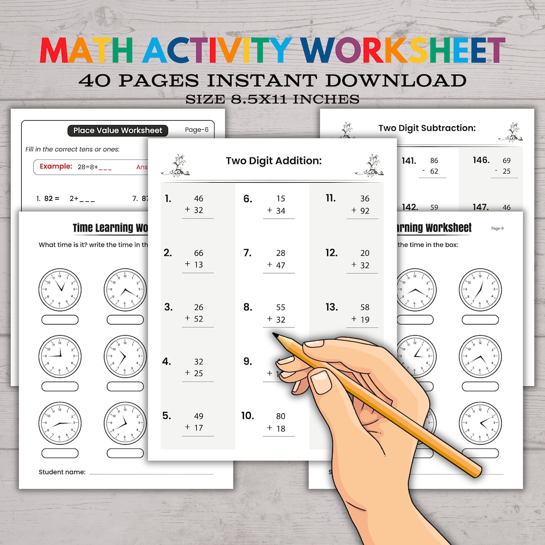 40 Pages Math Activity Workbook, Printable Addition Subtraction ...