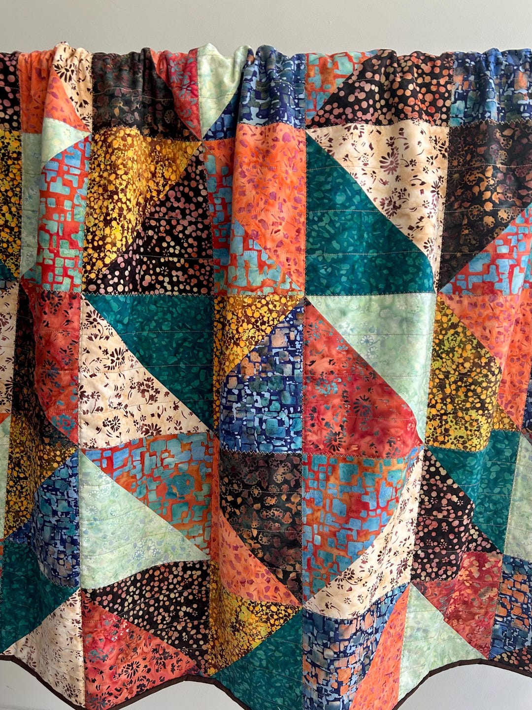 Jewel Toned Batiks Half Square Triangle Lap Quilt - Modern Colorful ...
