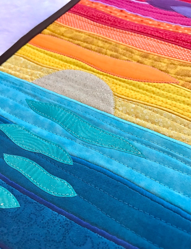 Ocean Sunrise Sunset Fiber Art Landscape Quilt, Applique Wall Art - Etsy