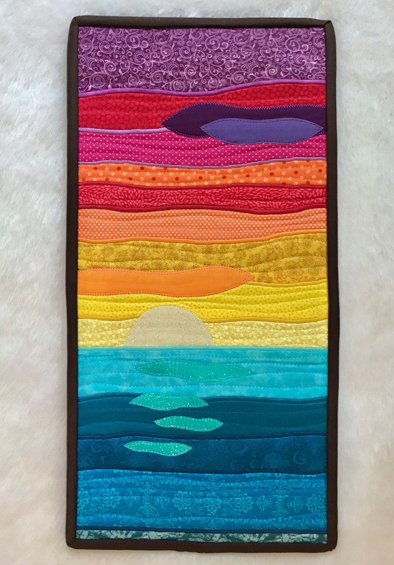 Ocean Sunrise Sunset Fiber Art Landscape Quilt, Applique Wall Art - Etsy
