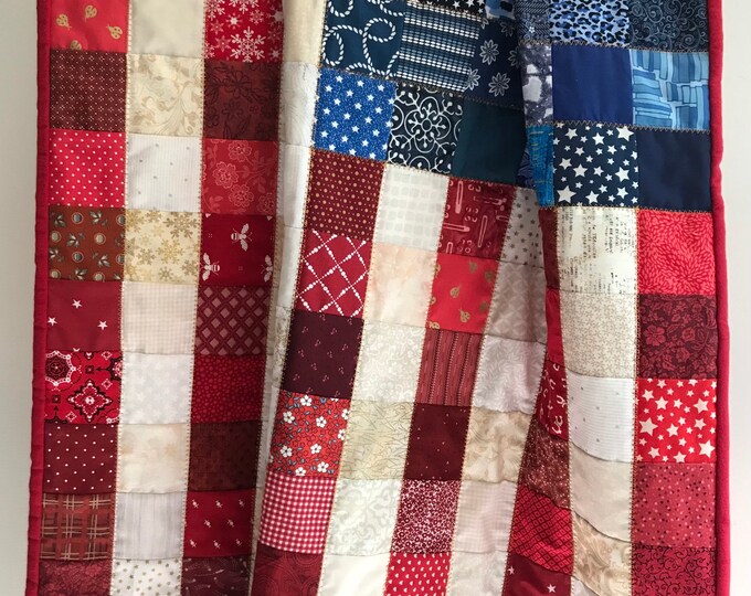 Made-to-order American Patchwork Flag Quilt, Patriotic Blanket, American Flag Decor, Red White ...
