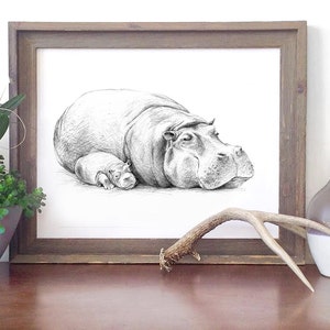 Hippo Pen and Ink - Nursery Series - Etsy