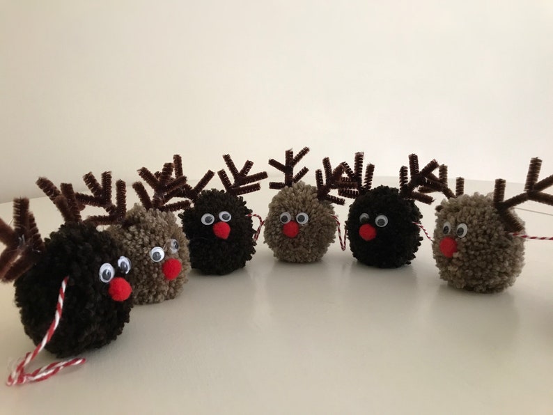 Christmas Reindeer Pom Pom Garland | Etsy