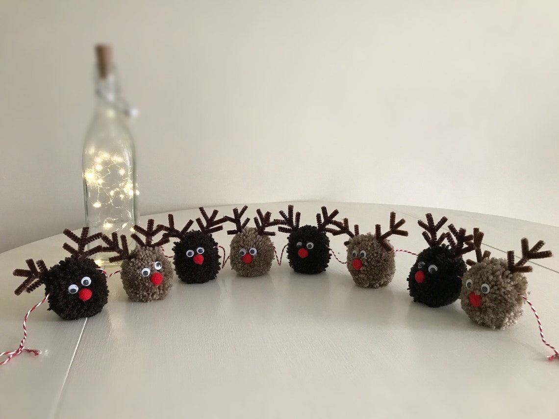 Christmas Reindeer Pom Pom Garland | Etsy