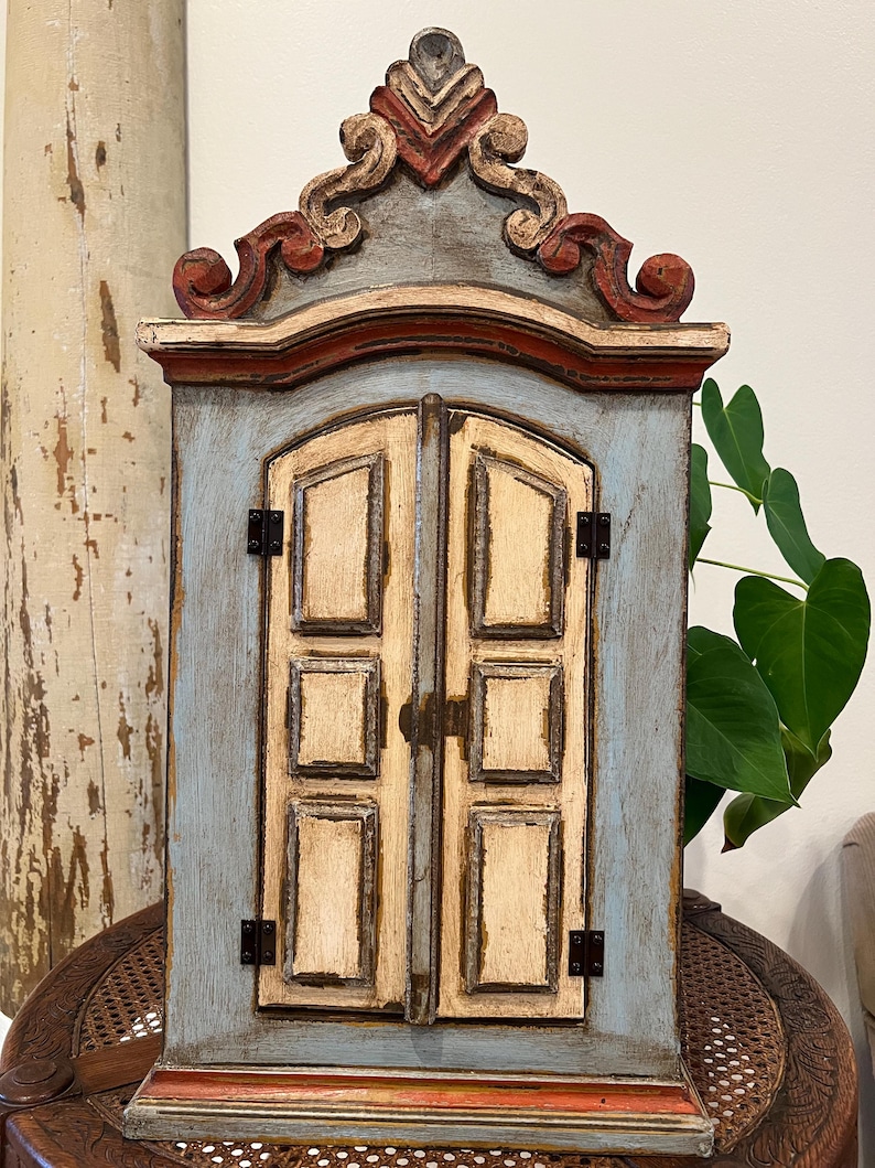 Handmade Wooden Oratory 24” Baroque Style Shrine Hand Painted Vintage ...