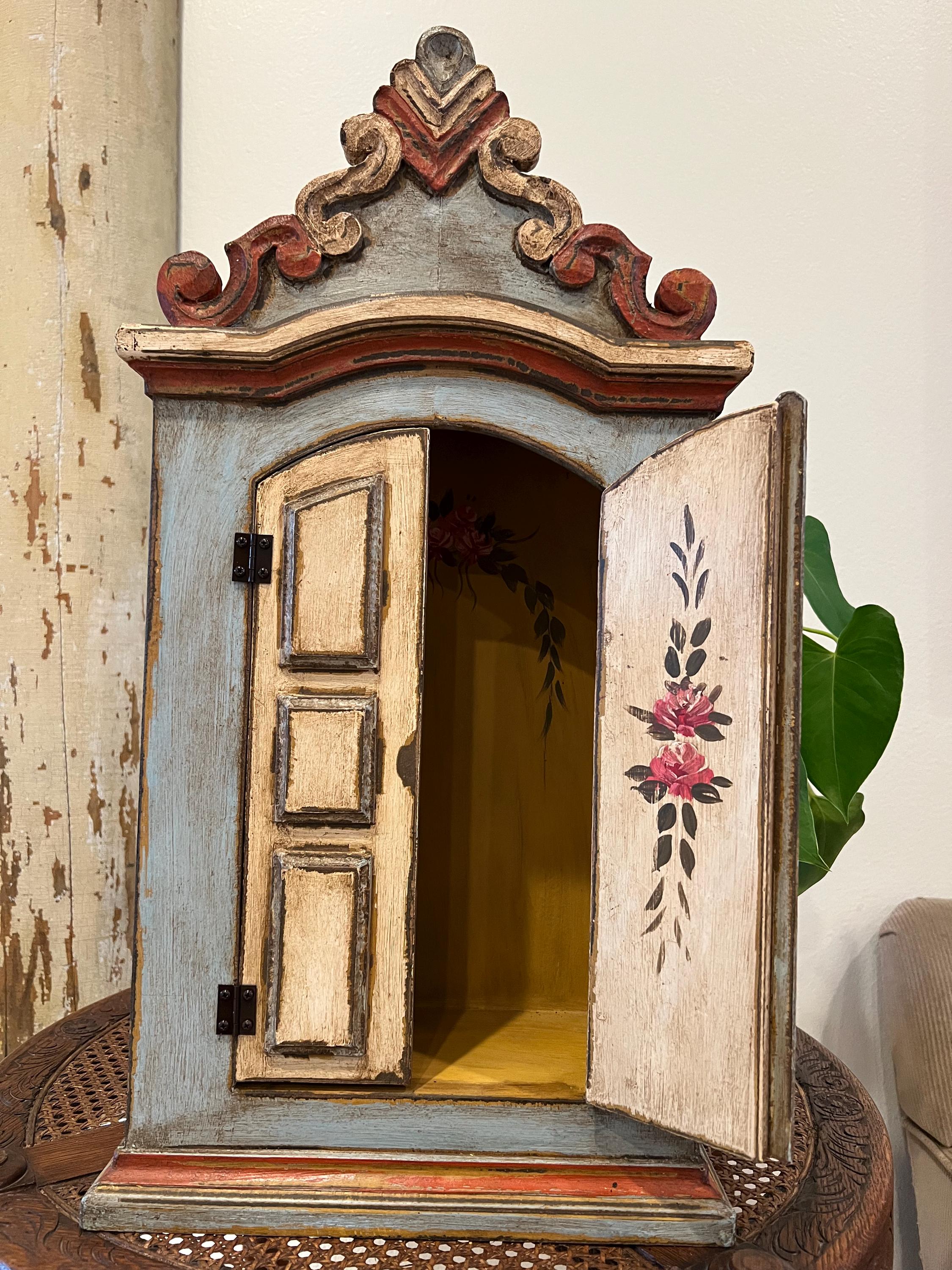 Handmade Wooden Oratory 24” Baroque Style Shrine Hand Painted Vintage ...