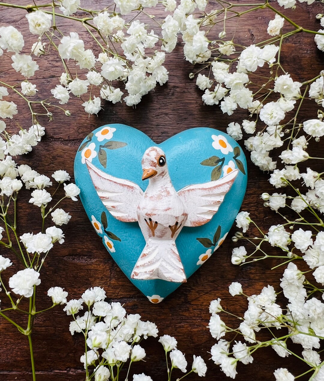 Holy Spirit Sacred Heart wooden Heart Plaque 3 1/2 Inches Wall Decor ...