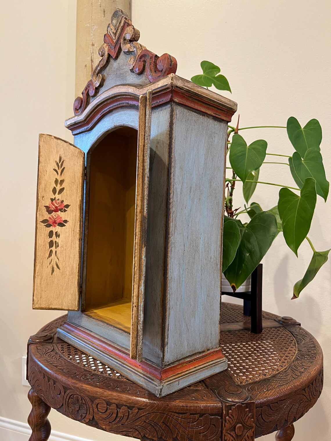 Handmade Wooden Oratory 24” Baroque Style Shrine Hand Painted Vintage ...