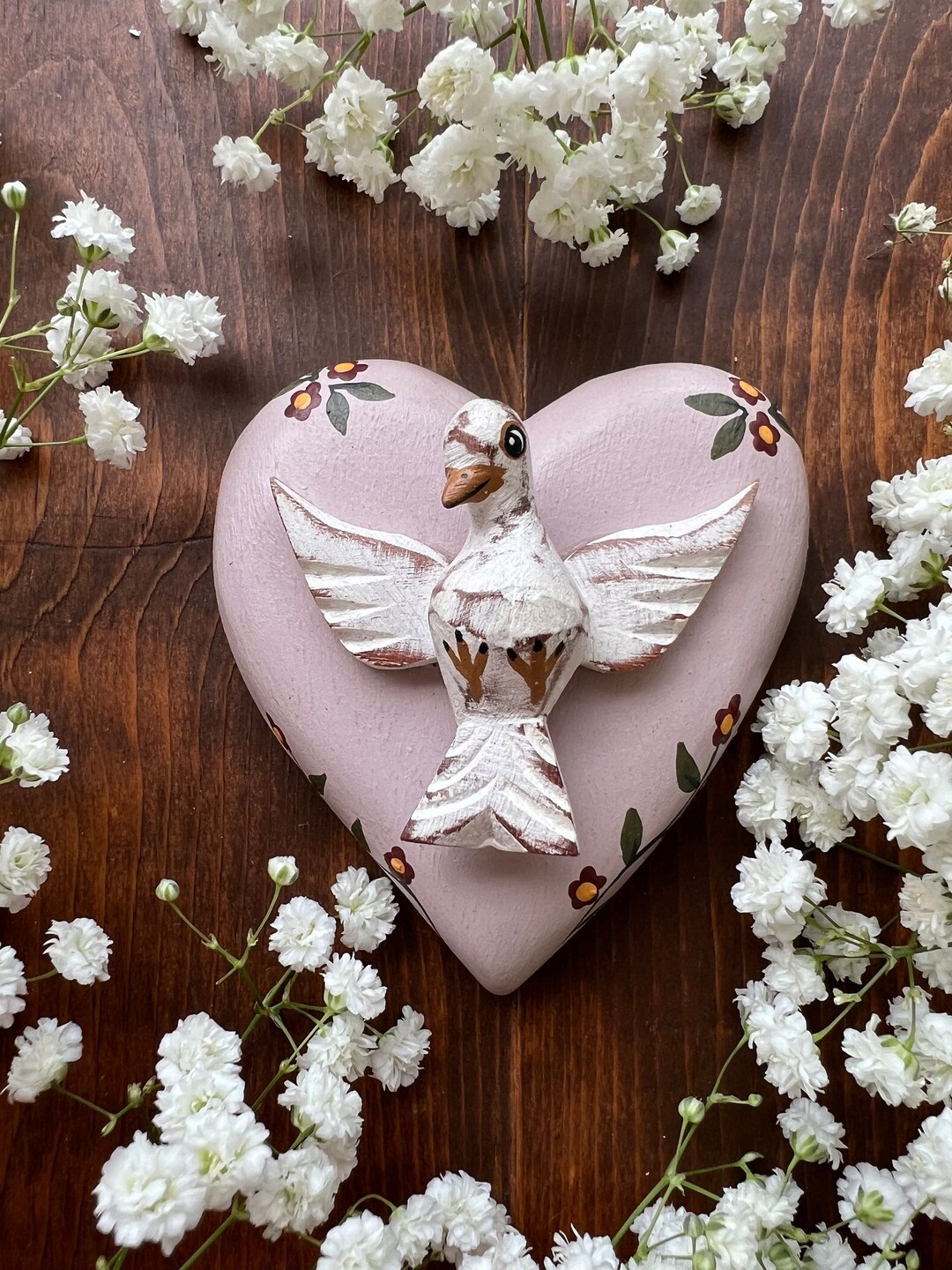 Holy Spirit Sacred Heart - Colorful Wooden Heart - 3 1/2 Inches Wall ...