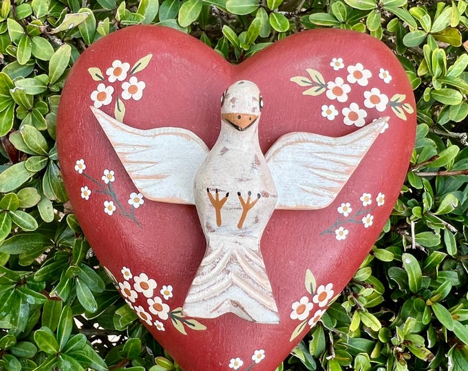 Holy Spirit Sacred Heart Wall Art Religious Gift Wooden Heart Wall ...
