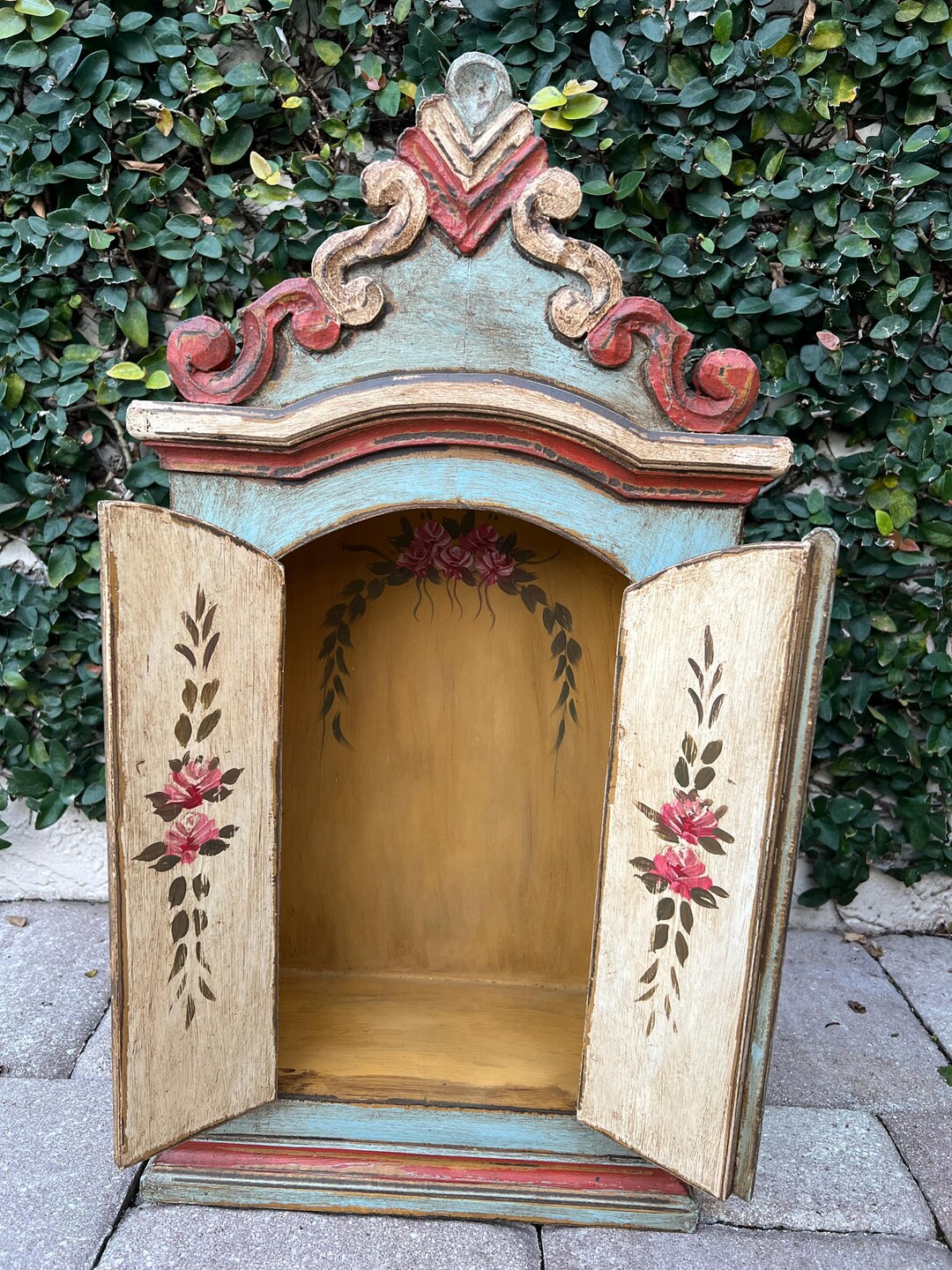 Handmade Wooden Oratory 24” Baroque Style Shrine Hand Painted Vintage ...