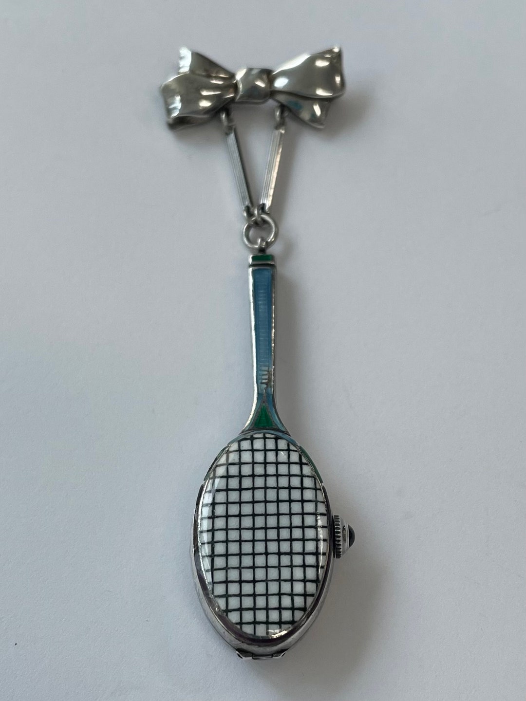 Sterling Silver and Enamel Tennis Racket Brooch Watch Circa 1930's - Etsy