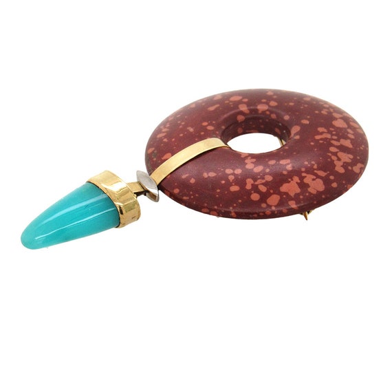 18K gold jasper and chrysacolla brooch - Gem
