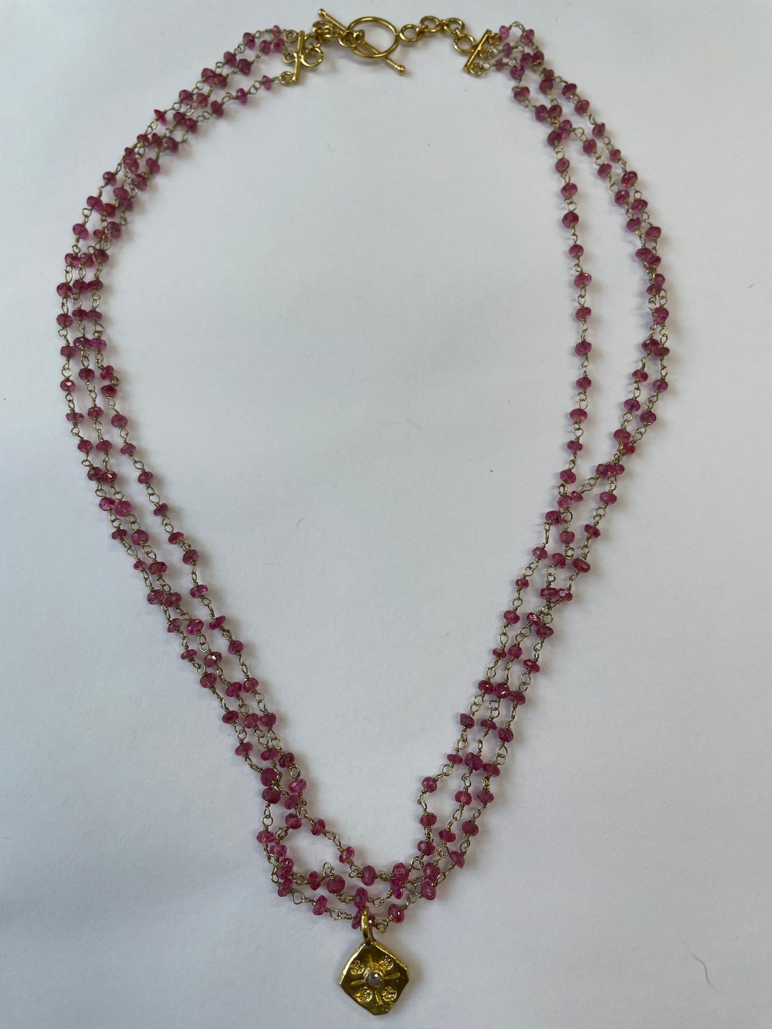 14K Yellow Gold Ruby Bead Necklace With Pendant and Toggle Clasp - Etsy